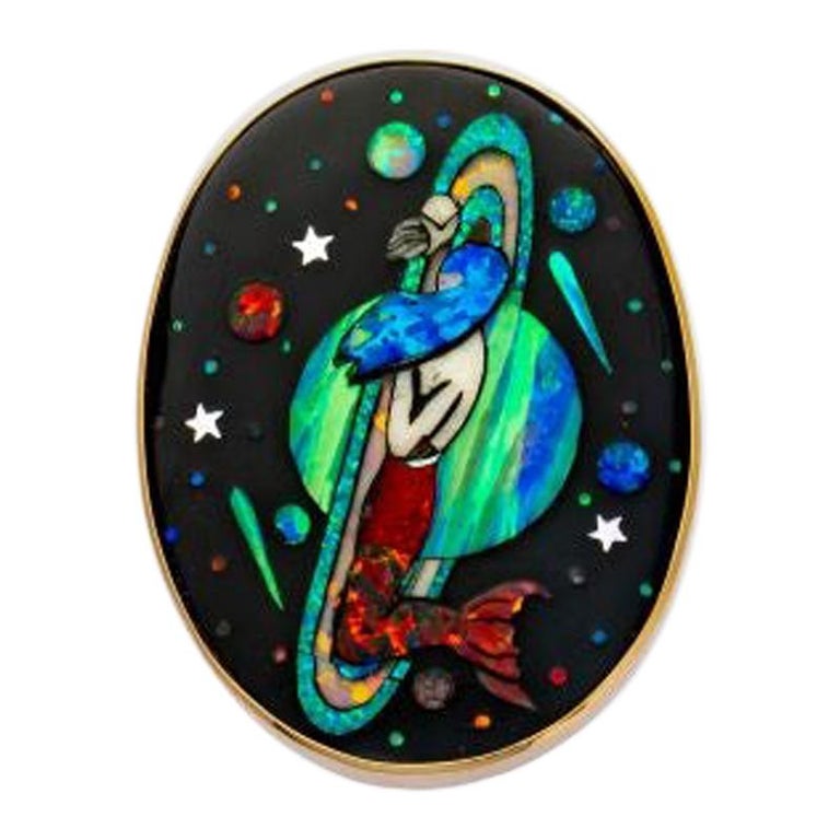 The Jenny Dee Mermaid Ring, Inlay, 18 Karat Yellow Gold For Sale at 1stDibs