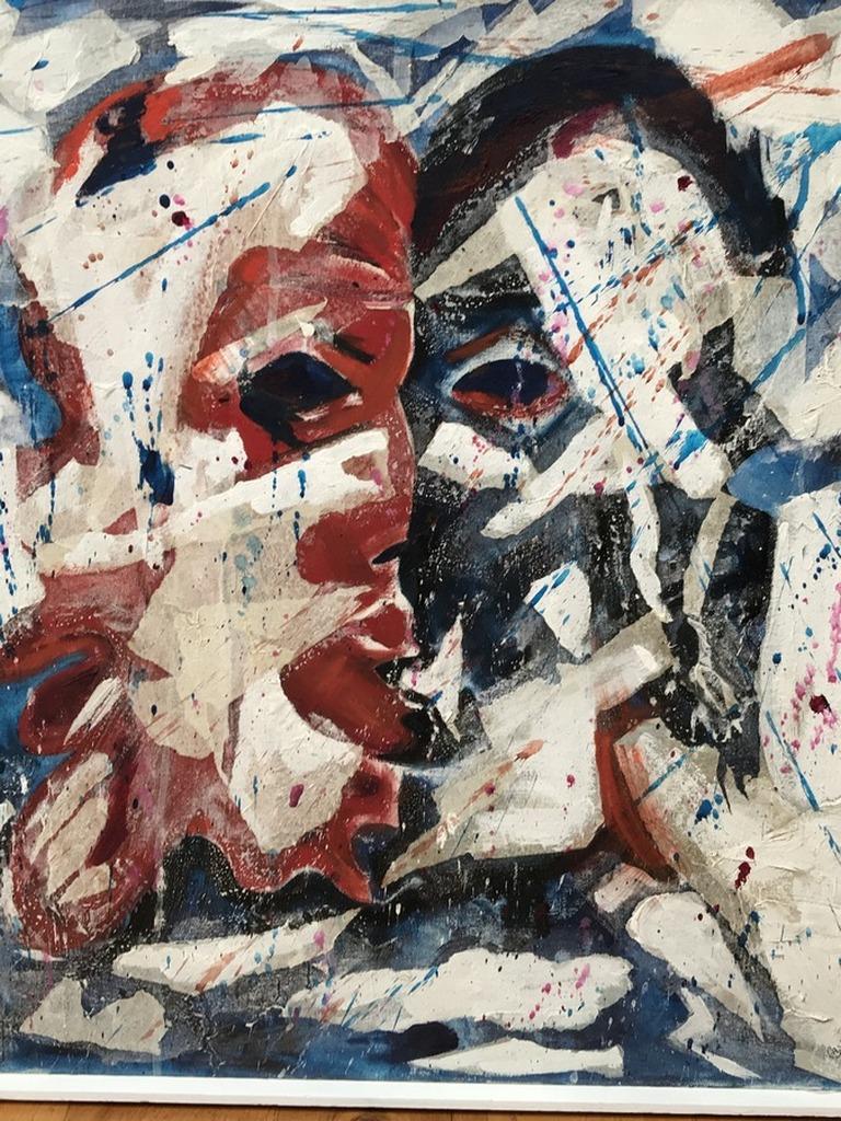 "The Kiss" Abstract Collage Signed Cash, 1976 For Sale at 1stDibs