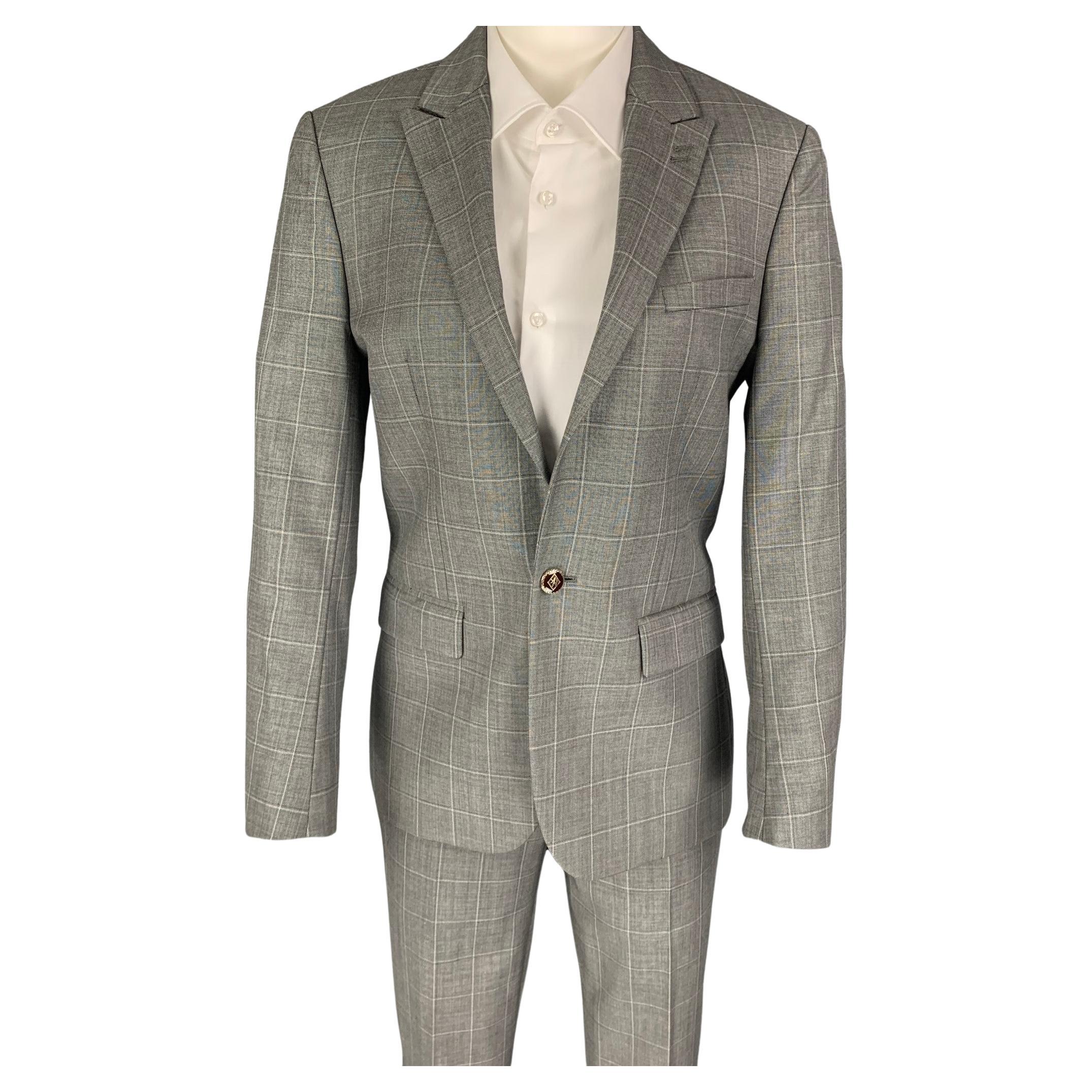 THE KOOPLES Size 34 Grey Window Pane Wool Peak Lapel Suit For Sale at ...