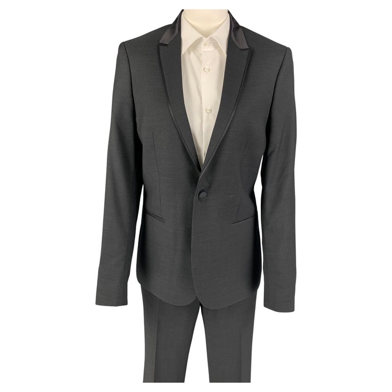 THE KOOPLES Size 38 Black Grid Wool Peak Lapel Tuxedo Suit For Sale at ...