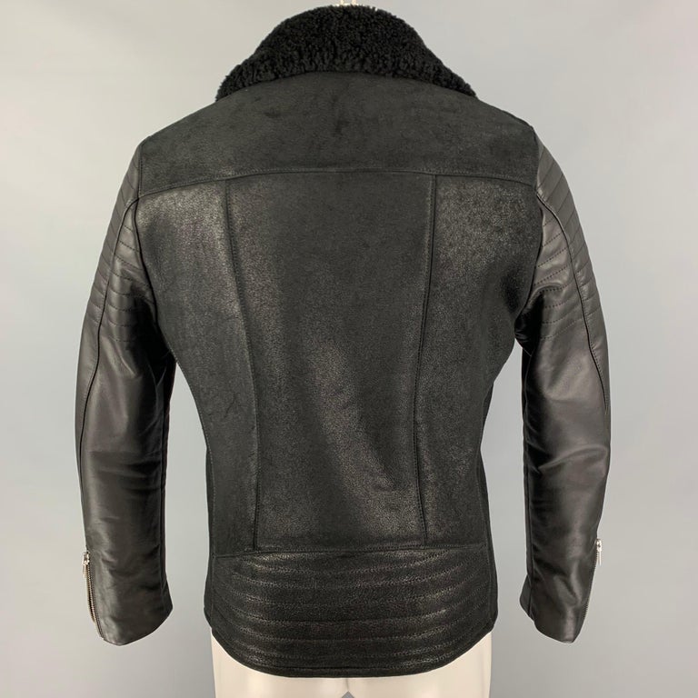 THE KOOPLES Size M Black Shearling Leather Biker Jacket For Sale at 1stDibs