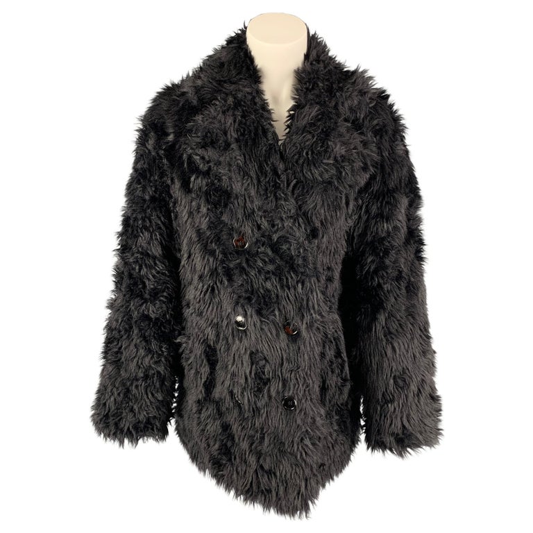 THE KOOPLES Size S Black Modacrylic Blend Textured Faux Fur Double Breasted Coat For Sale at 1stDibs