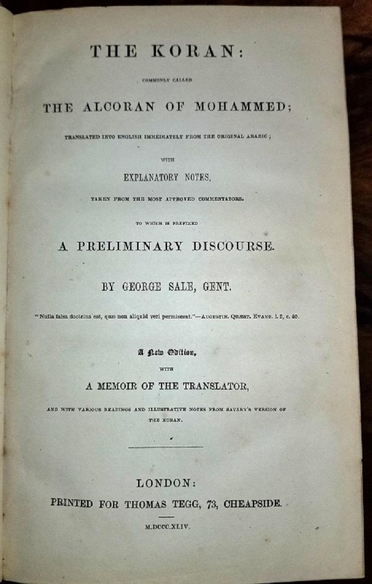 The Koran The Alcoran of Mohammed by George Sale 1844 at 1stDibs