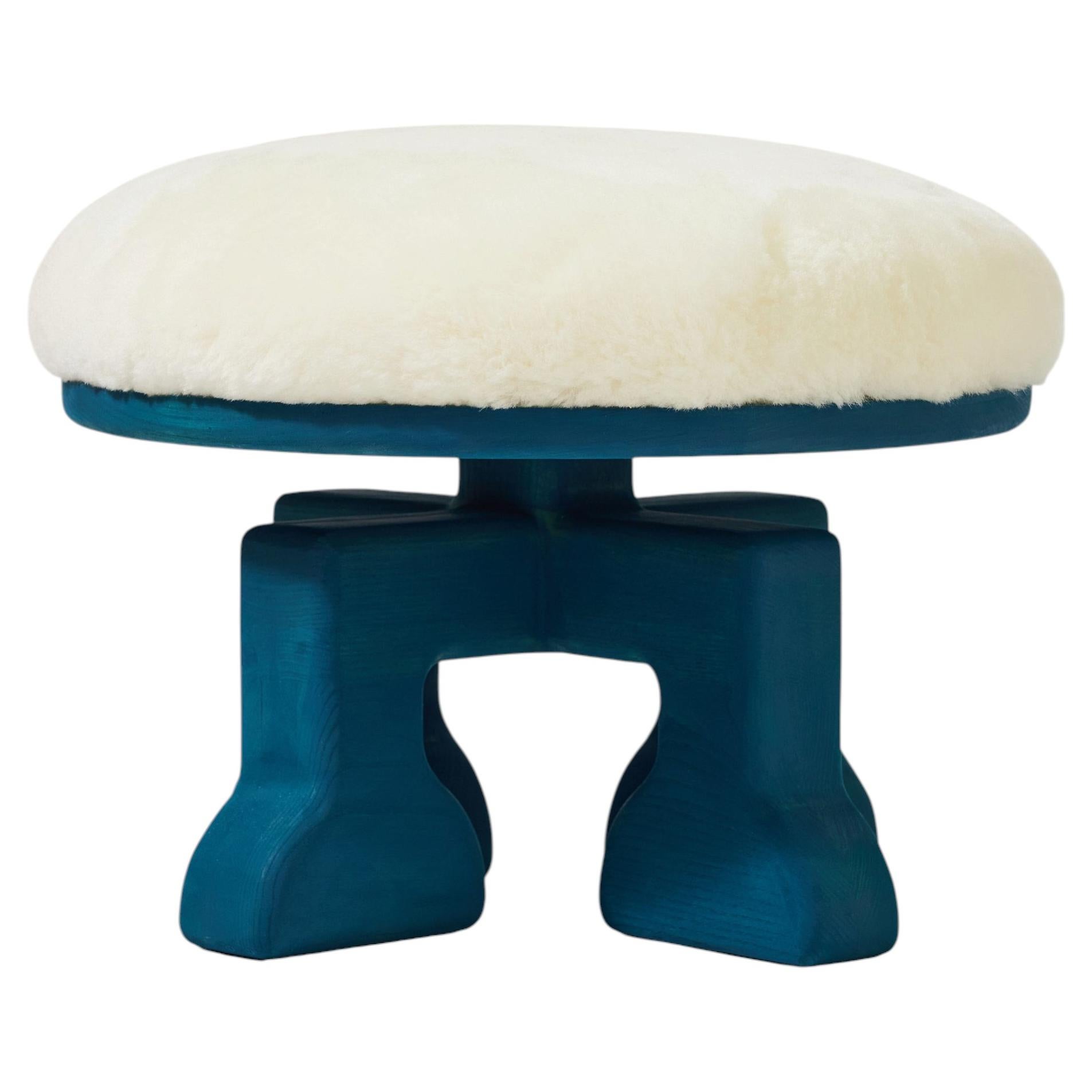 Handcrafted Ash Wood Stool with Shearling Seat, The Muffin Man (Peacock ...