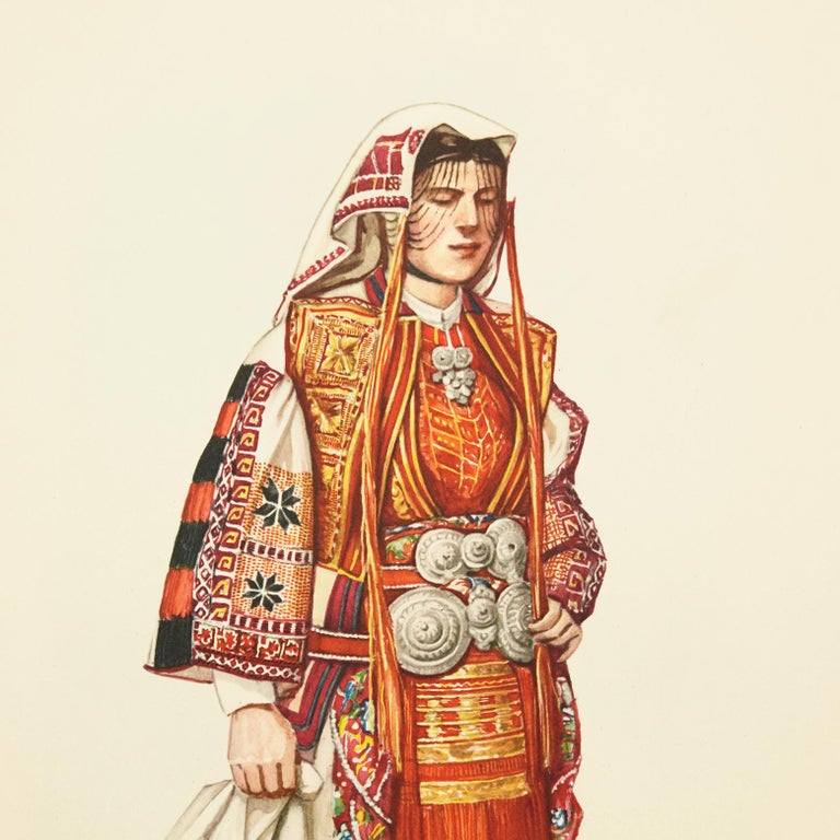 National Dresses of Macedonia Illustrated Drawing in Plate, 1963 For ...