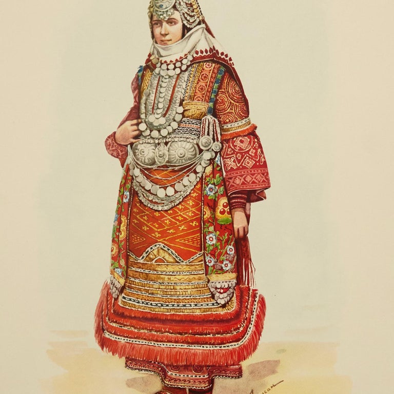 National Dresses of Macedonia Illustrated Drawing in Plate, 1963 For ...