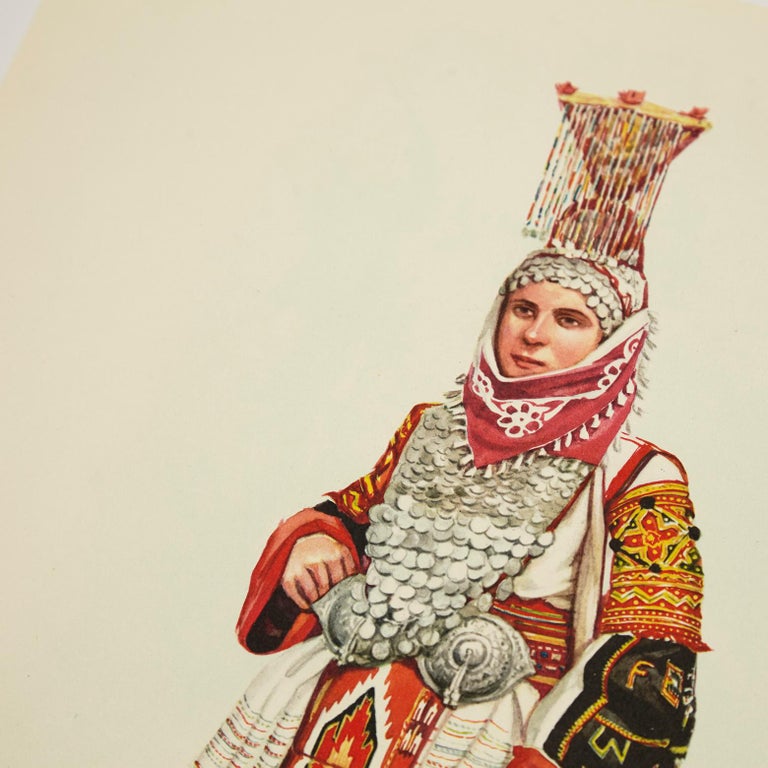 National Dresses of Macedonia Illustrated Drawing in Plate, 1963 For ...
