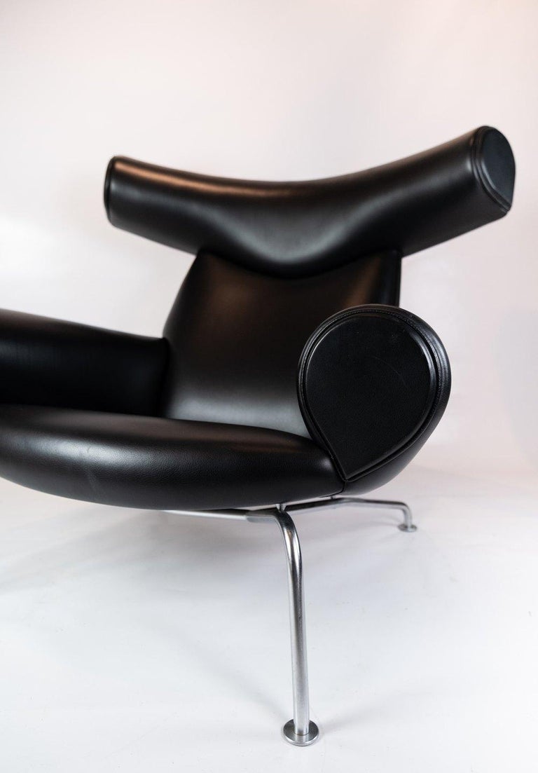 Ox Chair, Model EJ 100 Upholstered in Black Leather, by Hans J. Wegner ...