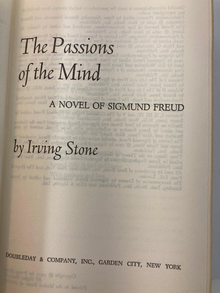 The Passions of the Mind a Novel of Sigmund Freud by Irving Stone 1971 ...