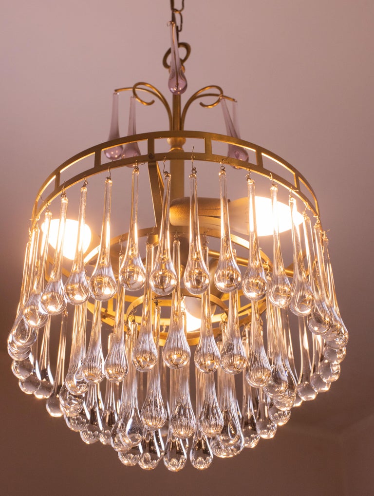 The White Crown, Murano Chandelier White and Purple Drops, 1960s For ...