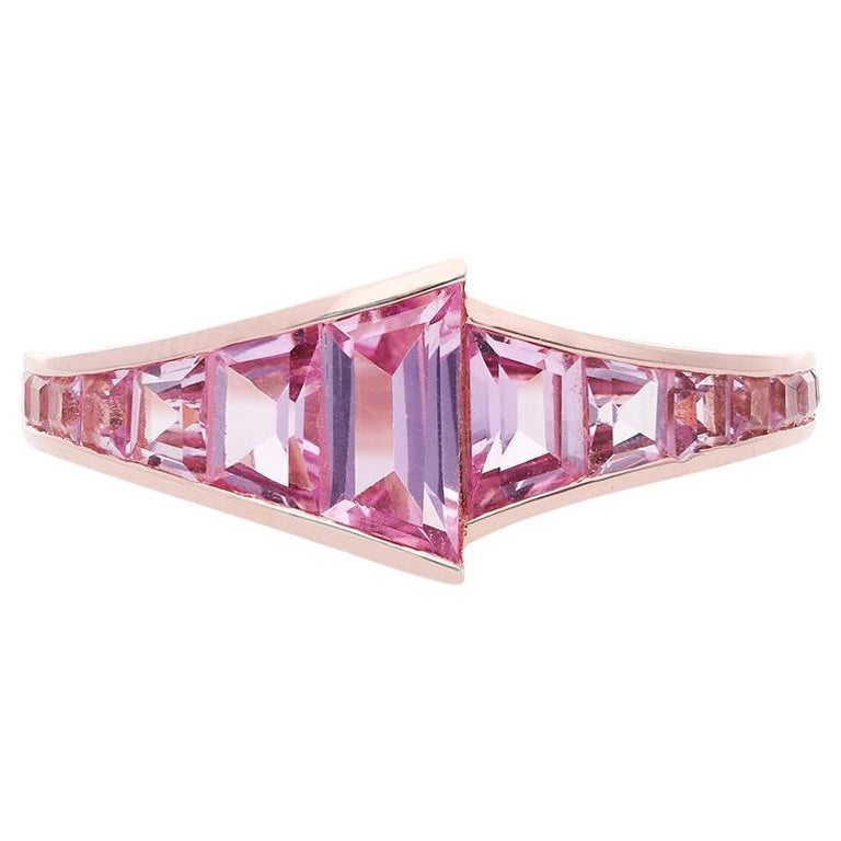 Customizable The Pink Sapphire Trapezoid Ring, 18kt Rose Gold, Step Cut ...