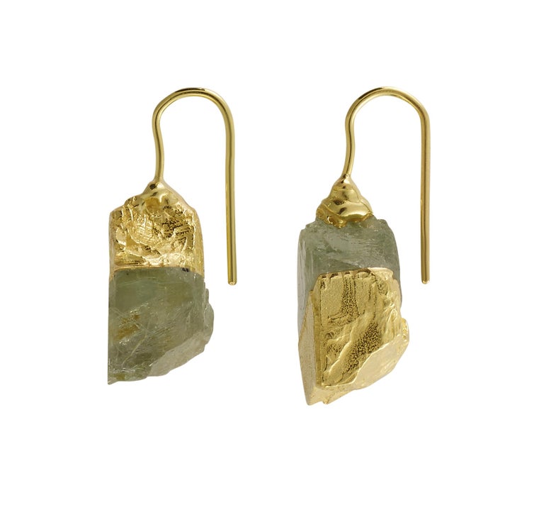 The Rock Hound's RockStars Raw Albite Drop Earrings in 18 Carat Yellow ...