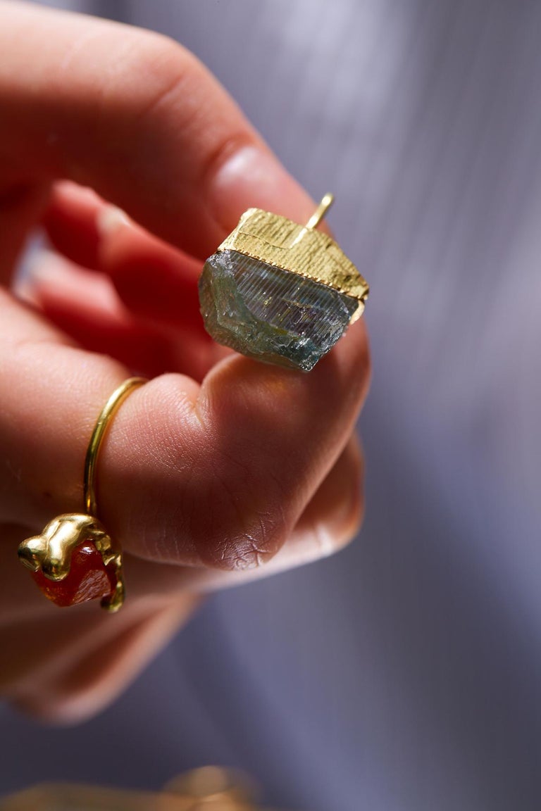 The Rock Hound's RockStars Raw Albite Drop Earrings in 18 Carat Yellow ...