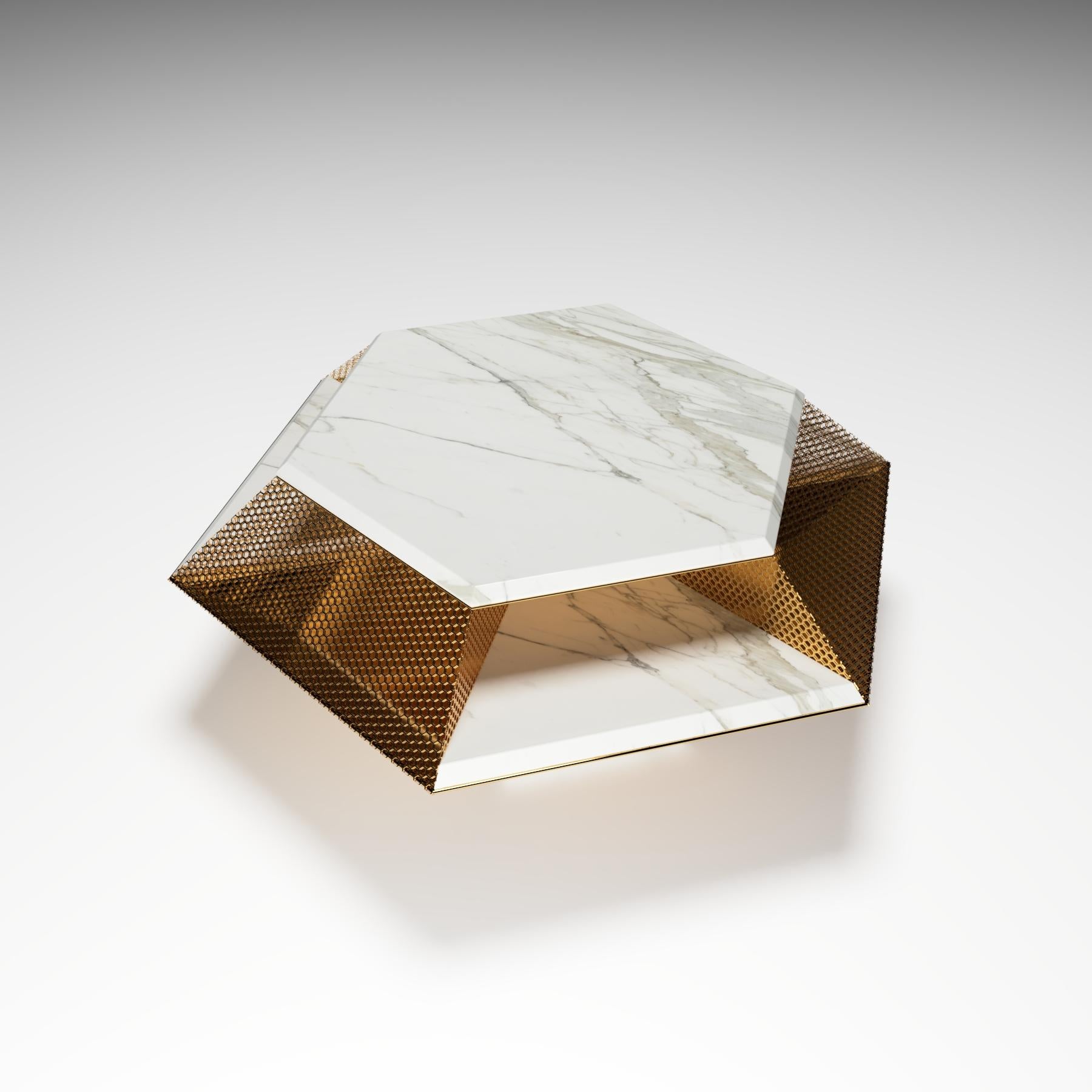 "The Rough Diamond" Center Table ft. Calacatta Marble and Brass For ...