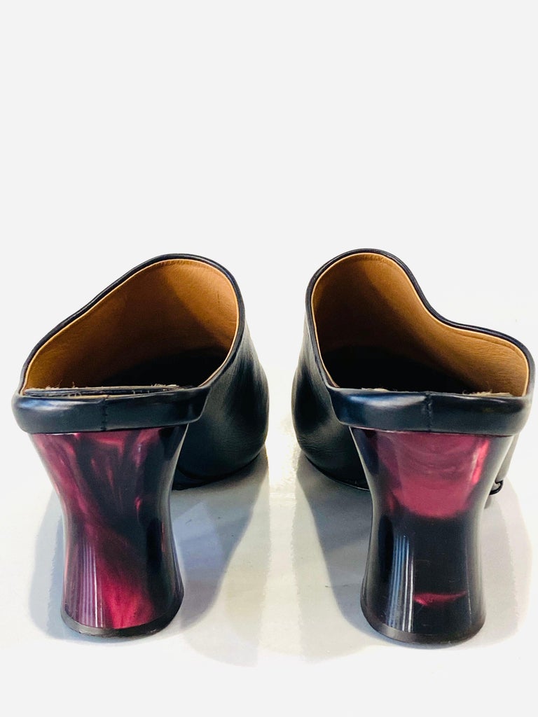THE ROW Angela Resin Heel Mules Black/ Bordeaux Shoes Size 39.5 at 1stDibs