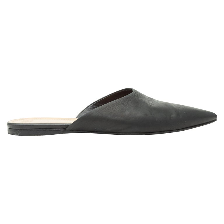 The Row Black Pointed-Toe Leather Mules at 1stDibs
