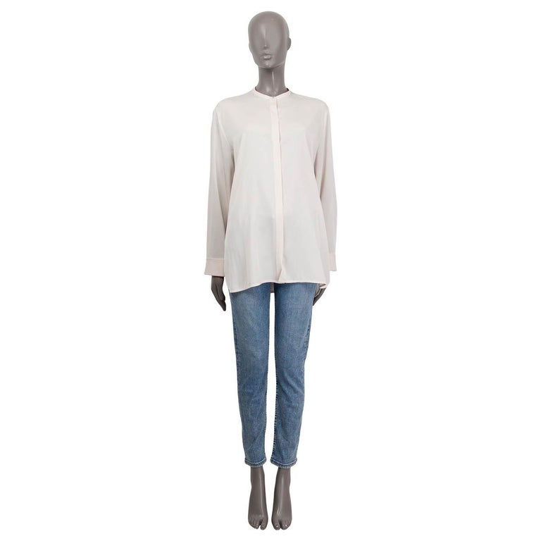 THE ROW ivory silk COLA BAND COLLAR OVERSIZED Shirt M For Sale at 1stDibs