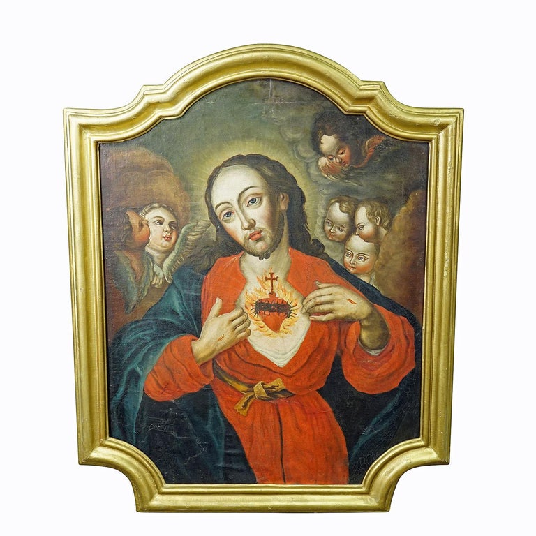 The Sacred Heart of Jesus, Oil Painting on Canvas 18th century For Sale ...