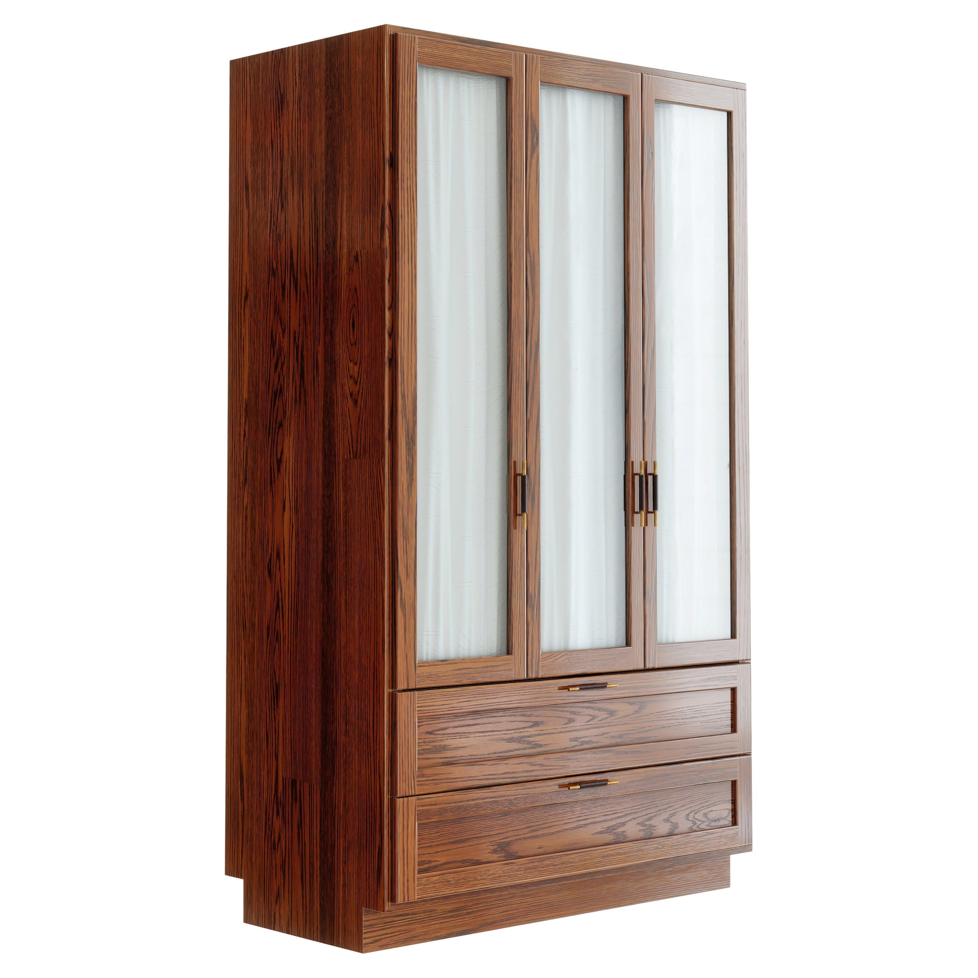 Sanders Wardrobe in Cognac, Brass and Leather — Large For Sale at 1stDibs