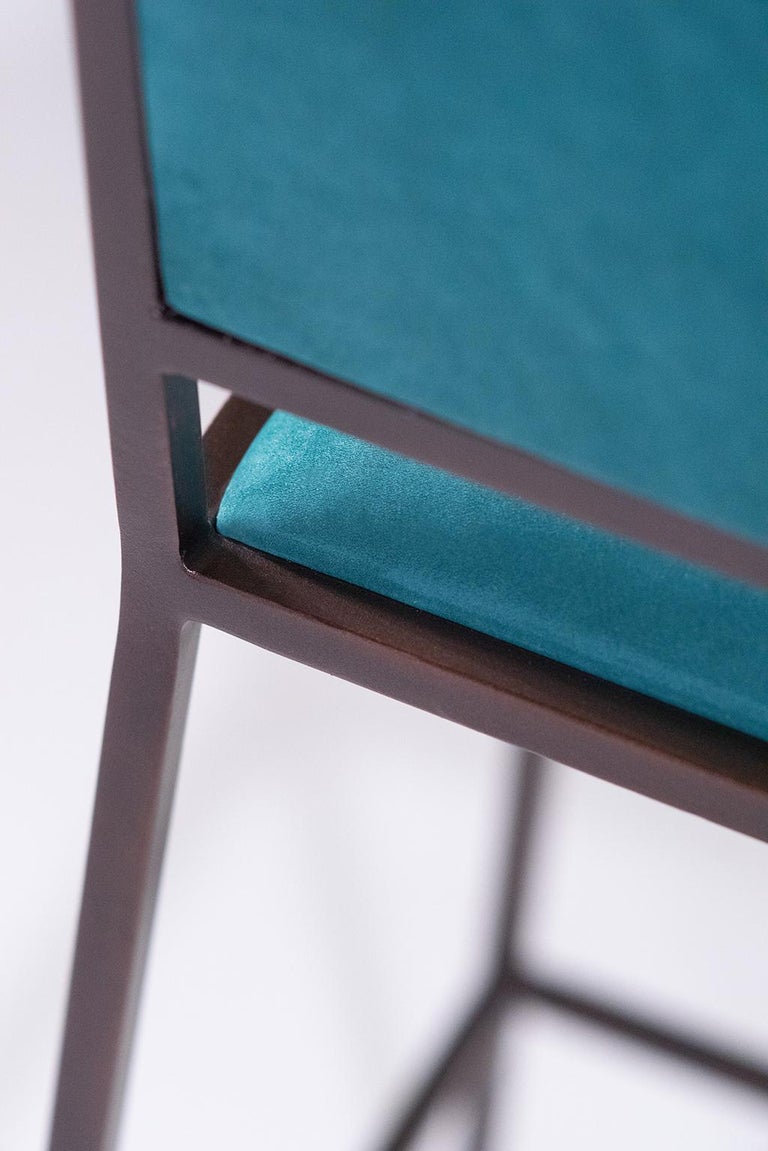 21st Century Leather Upholstered Stool in a Linear Steel Frame Simple ...