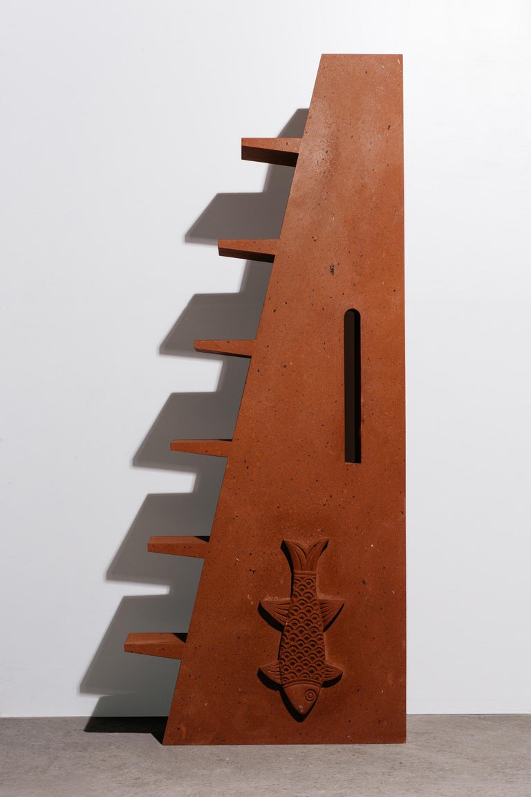Sculptural Freestanding Floor Shelf in Red Tuff For Sale at 1stDibs