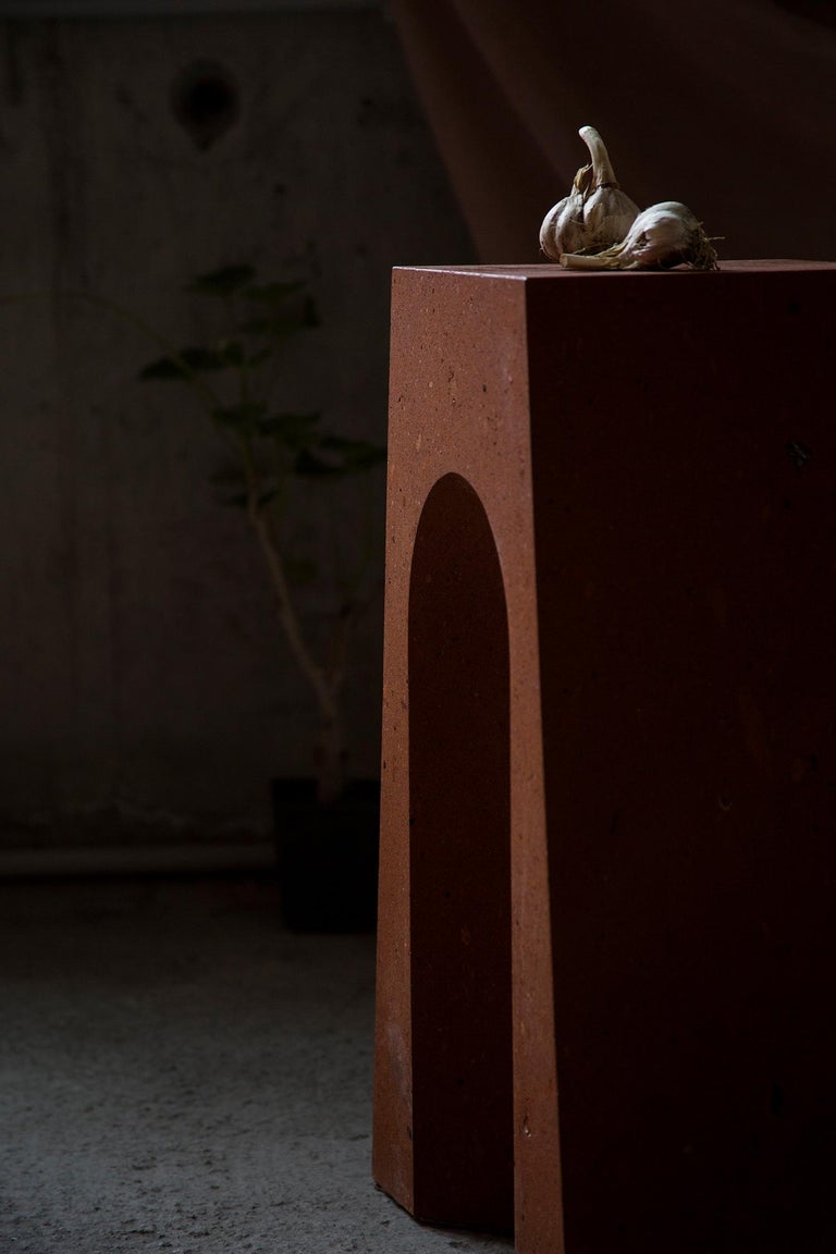Geometric Arch Side Table in Red Tuff For Sale at 1stDibs