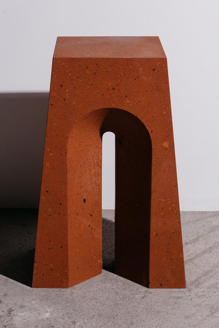 Geometric Arch Side Table in Red Tuff For Sale at 1stDibs