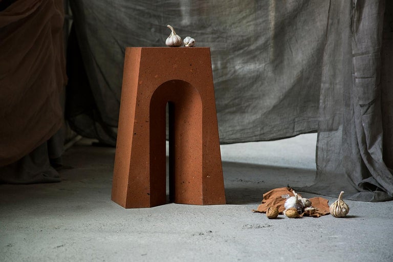 Geometric Arch Side Table in Red Tuff For Sale at 1stDibs