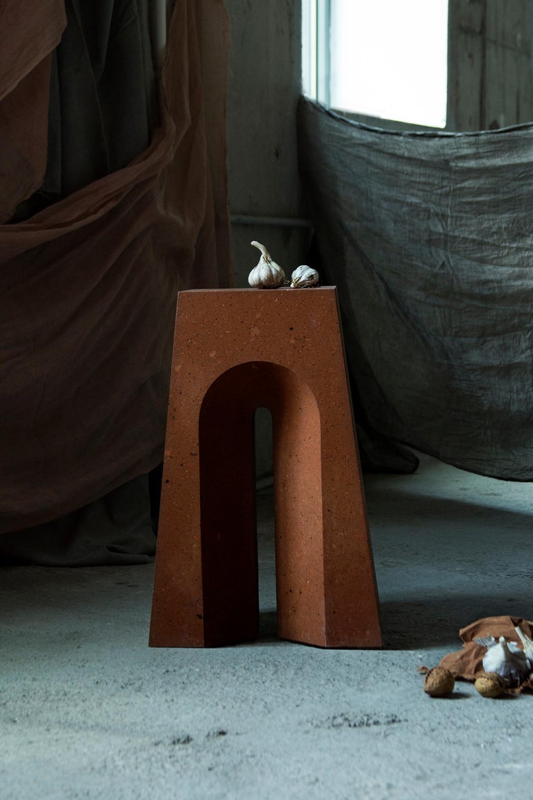 Geometric Arch Side Table in Red Tuff For Sale at 1stDibs