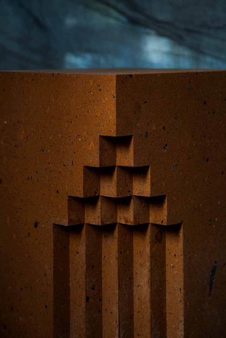 Sculptural Geometric Side Table in Red Tuff For Sale at 1stDibs