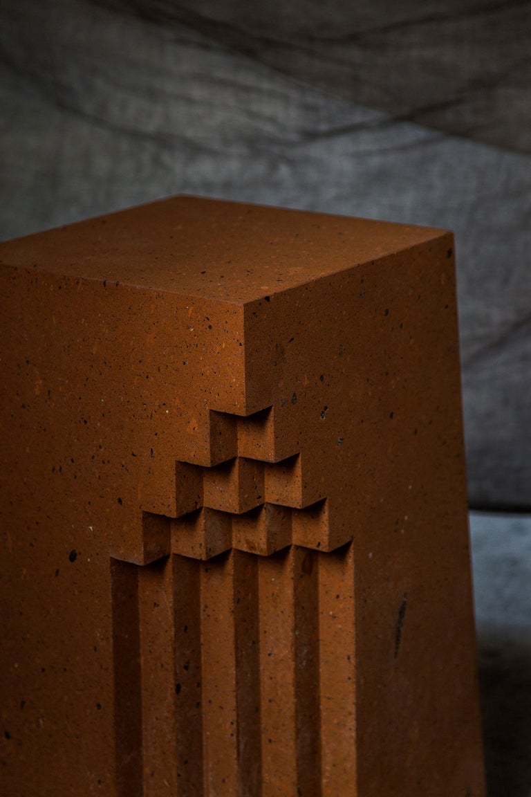 Sculptural Geometric Side Table in Red Tuff For Sale at 1stDibs
