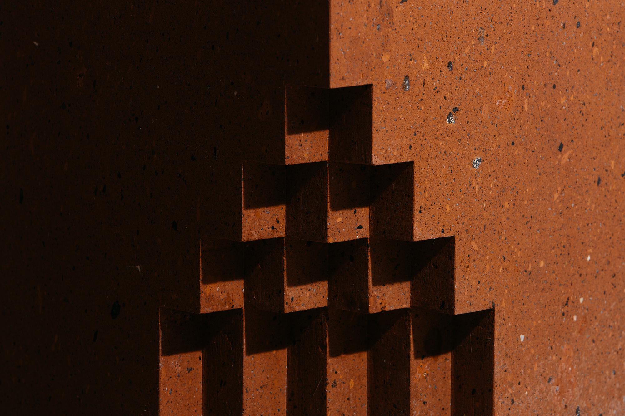 Sculptural Geometric Side Table in Red Tuff For Sale at 1stDibs