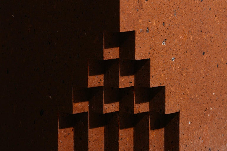 Sculptural Geometric Side Table in Red Tuff For Sale at 1stDibs