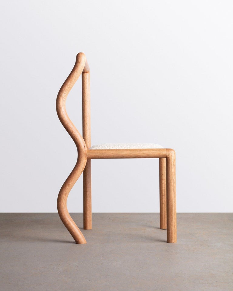 Squiggle Dining Chair / Hand sculpted Red Oak and Natural Bouclé ...