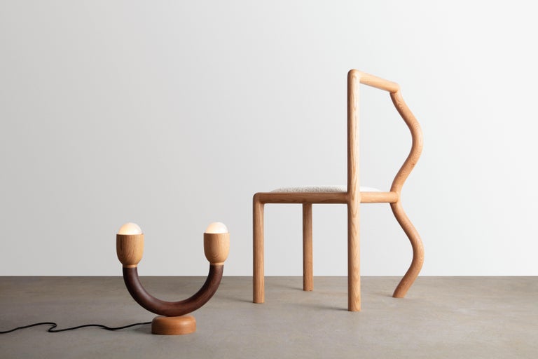 Squiggle Dining Chair / Hand sculpted Red Oak and Natural Bouclé ...