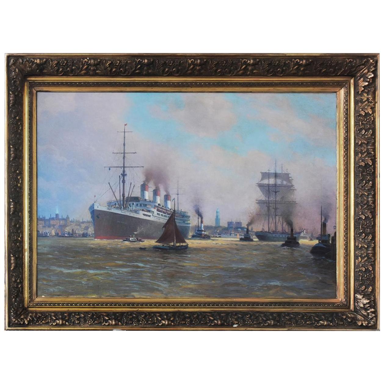 The Steamer Cap Arcona in the Port of Hamburg Oil Painting on Canvas ...
