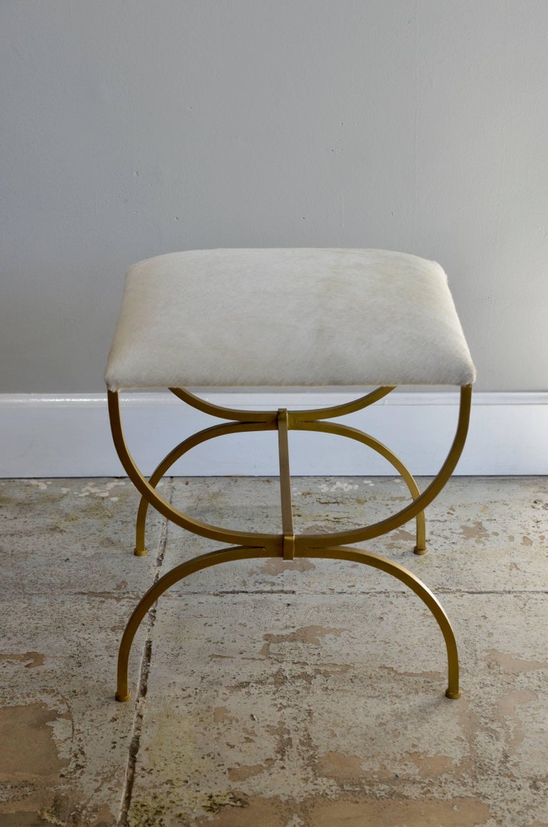 The 'Strapontin' Gilt Metal and White Hide Stool by Design Frères at ...