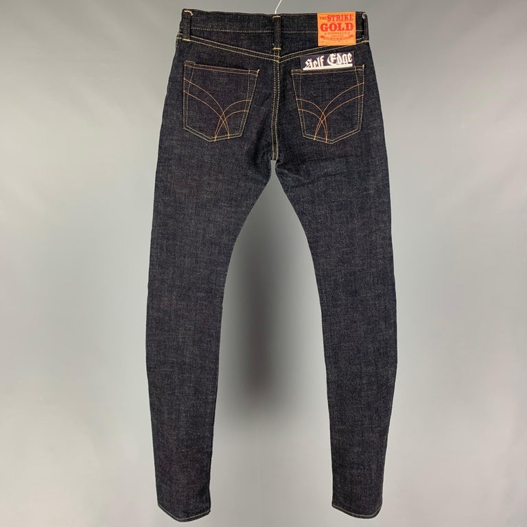 THE STRIKE GOLD Size 29 Indigo Contrast Stitch Cotton Button Fly Jeans ...