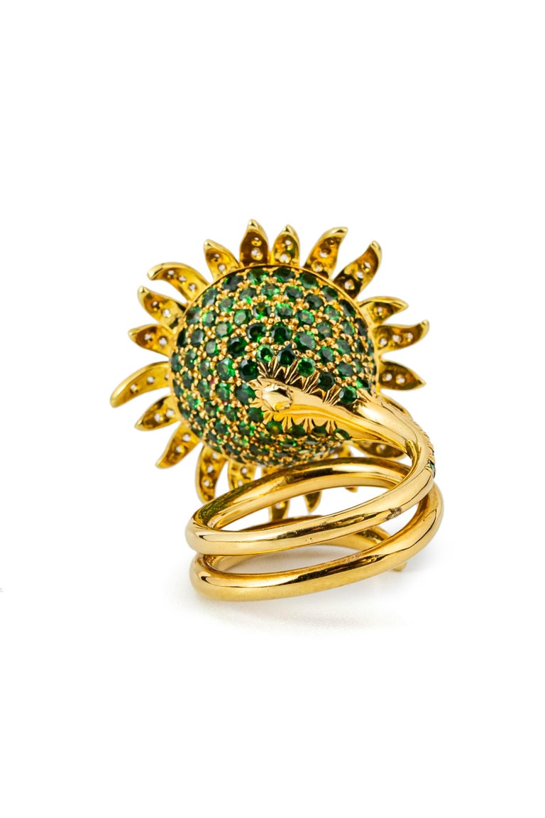 Sunflower Ring with Central Citrine Madera, Tsavorites and Diamonds For ...