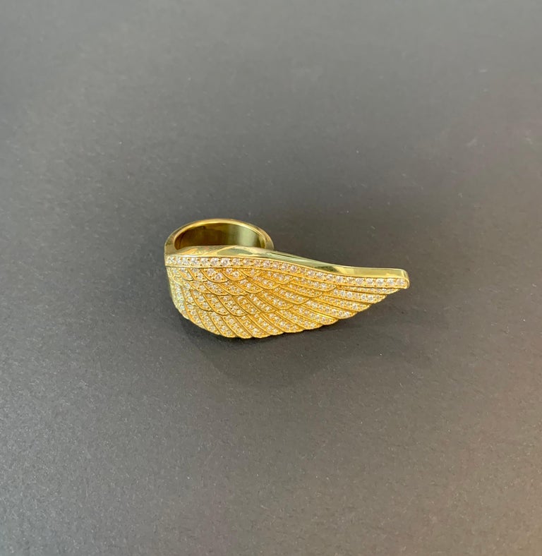 Yellow Gold White Diamond Ring, Angel Wing For Sale at 1stDibs