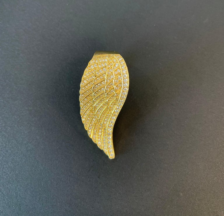 Yellow Gold White Diamond Ring, Angel Wing For Sale at 1stDibs