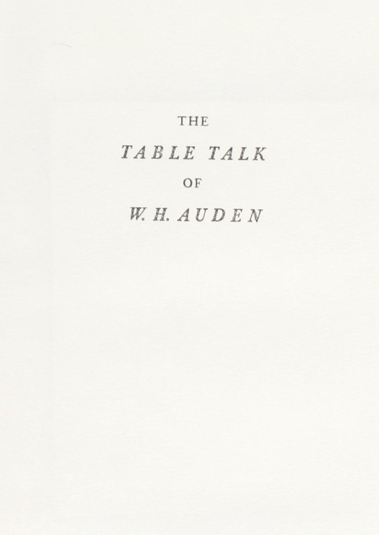 Table Talk of W.H. Auden by Alan Ansen, Limited Ed 1/150, 1st Ed For ...