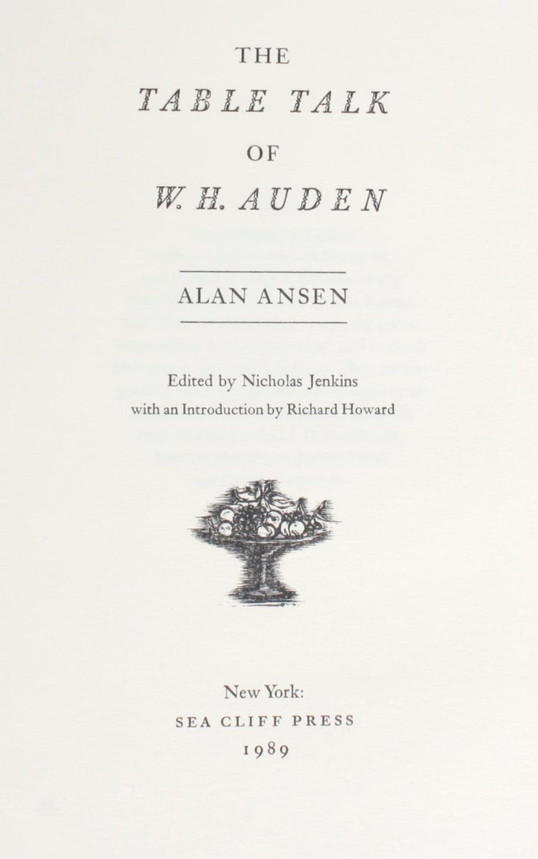 Table Talk of W.H. Auden by Alan Ansen, Limited Ed 1/150, 1st Ed For ...