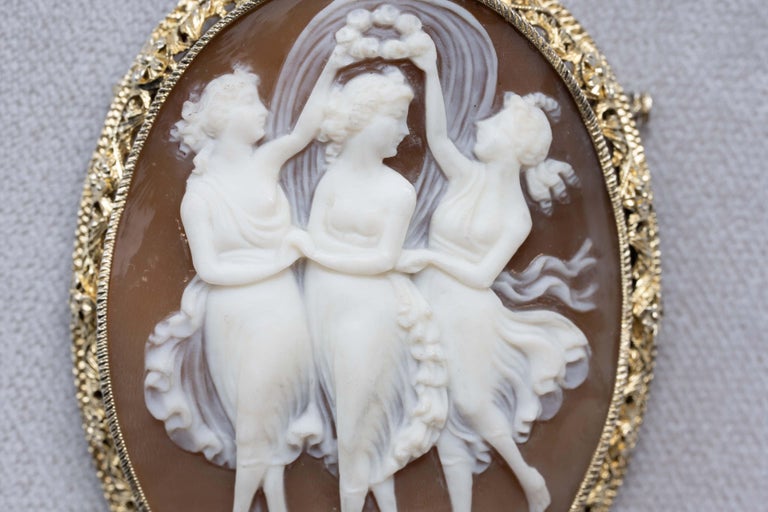 The Three Graces Carved Cameo in Gilt Silver For Sale at 1stDibs