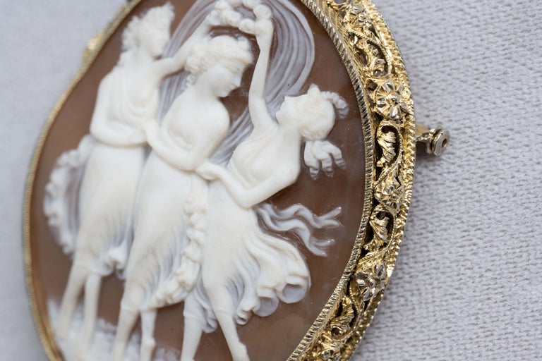 The Three Graces Carved Cameo in Gilt Silver For Sale at 1stDibs