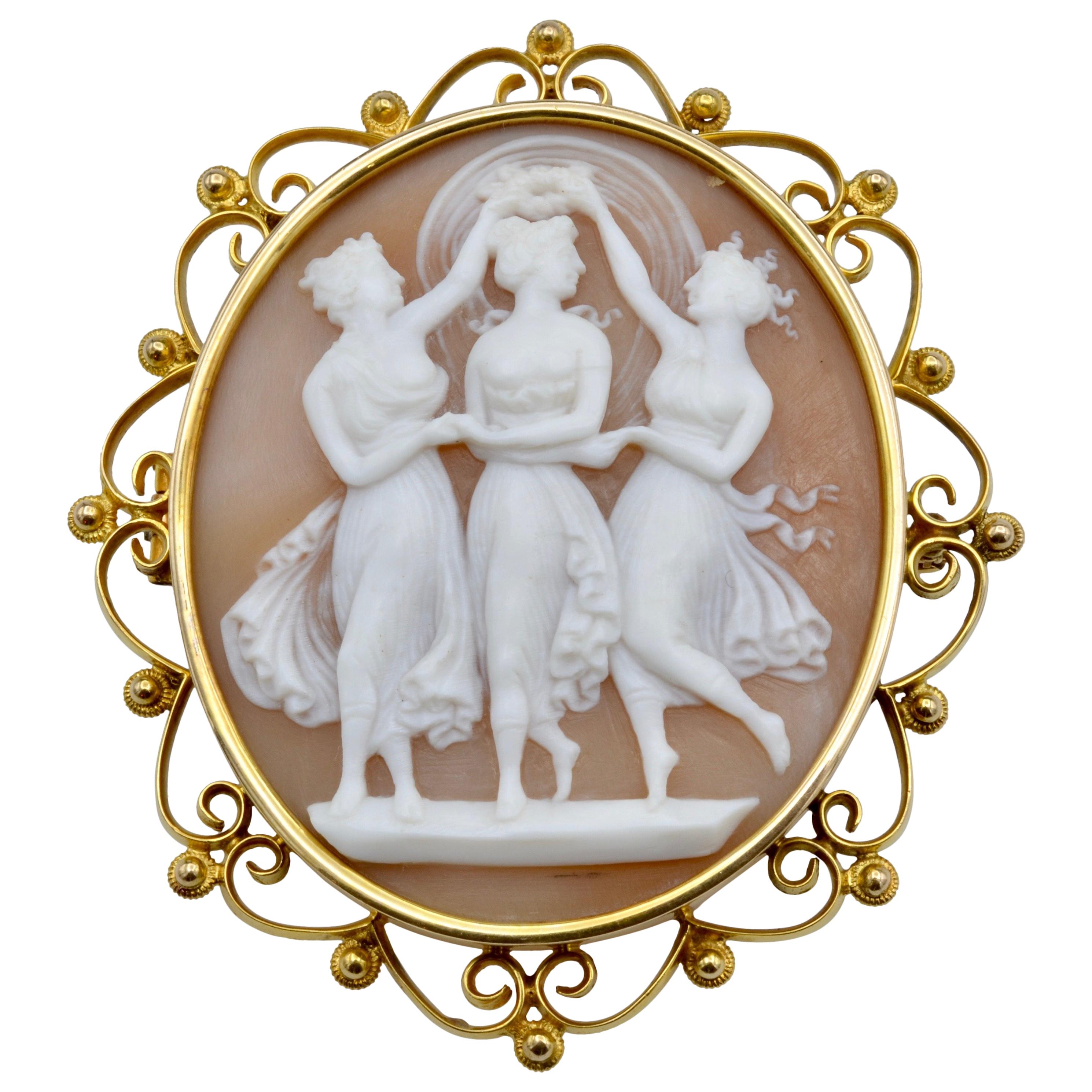 The Three Graces Carved Cameo Set in 14 Karat at 1stDibs