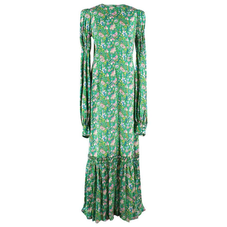 The Vampires Wife Shirred Floral Print Silk Satin Maxi Dress Us8 At