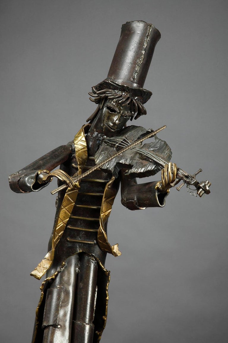 "The Violinist" and "The Wait" Iron Sculptures by J-A Delattre, France ...