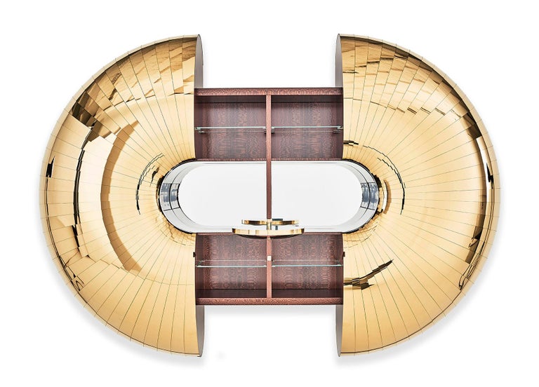 Bar Cabinet in Polished Brass and Silky Oak, Urchin by Jake Phipps For ...