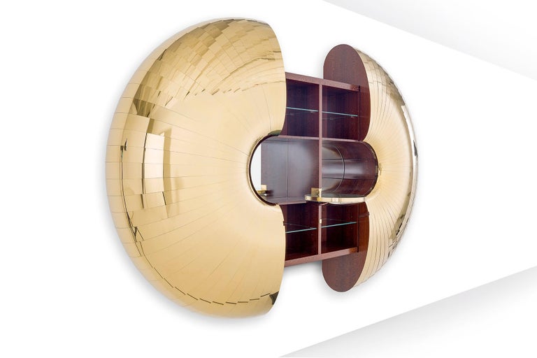 Bar Cabinet in Polished Brass and Silky Oak, Urchin by Jake Phipps For ...